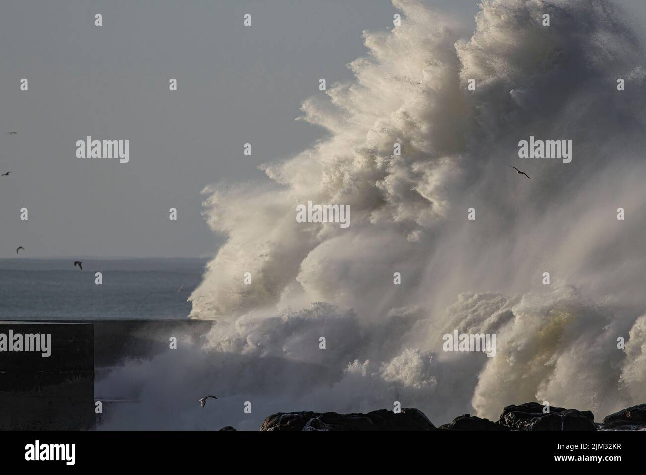 Huge wave splash. Douro river mouth, Porto, Portugal Stock Photo - Alamy