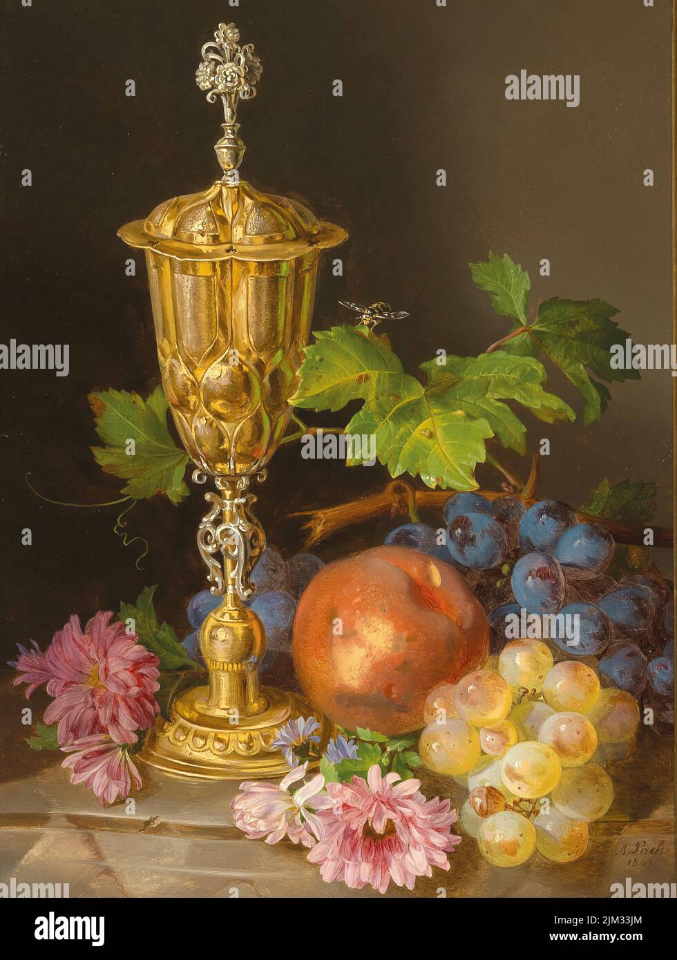 Still Life with Covered Goblet, Grapes, Apples and Asters (1849 ...