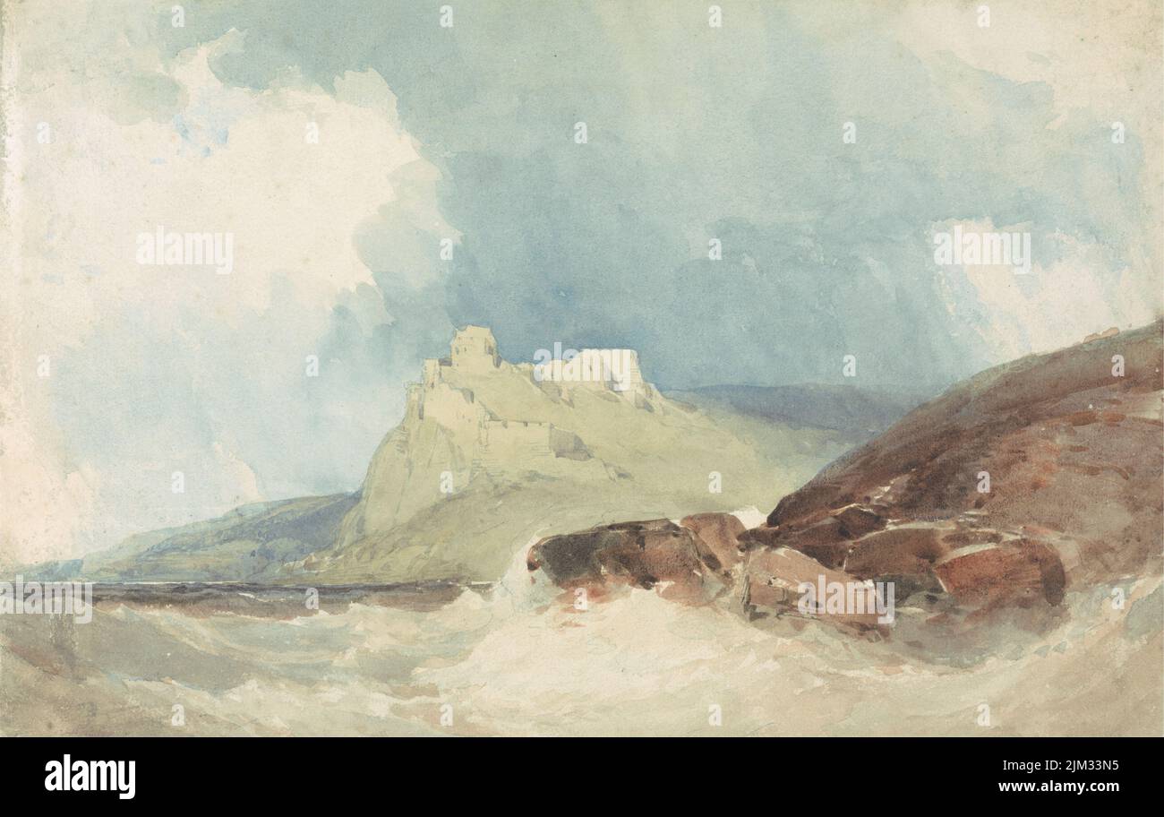 Castle on a Cliff with Stormy Sea - 19th century painting by William ...