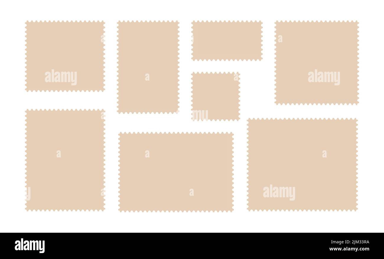 Postage stamp frames set. Empty border template for postcards and letters. Blank rectangle and ...
