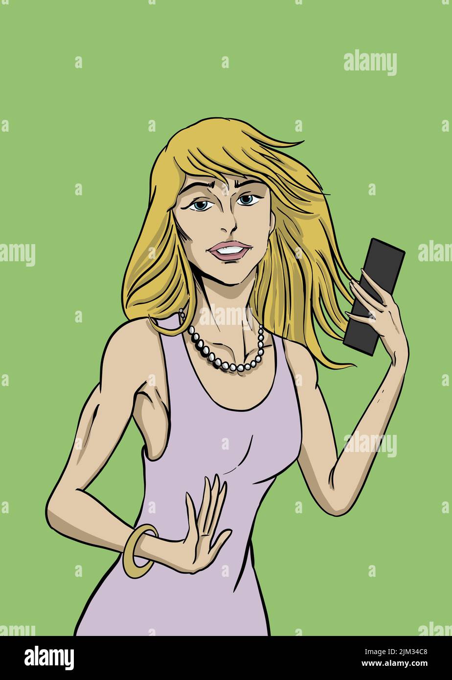 girl with cellphone illustration Stock Photo - Alamy