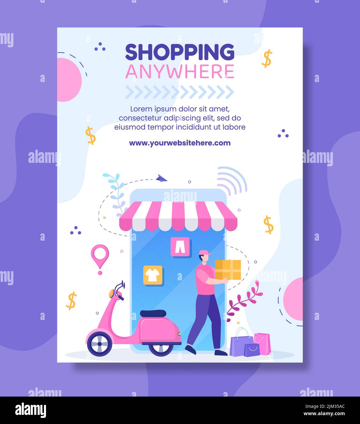 Online Shopping Poster Template Flat Cartoon Background Vector ...