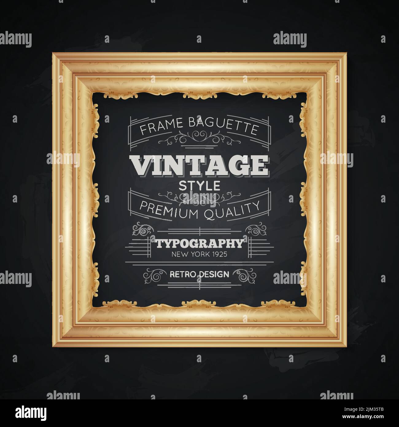 Vintage frame realistic typography with premium quality symbols vector ...