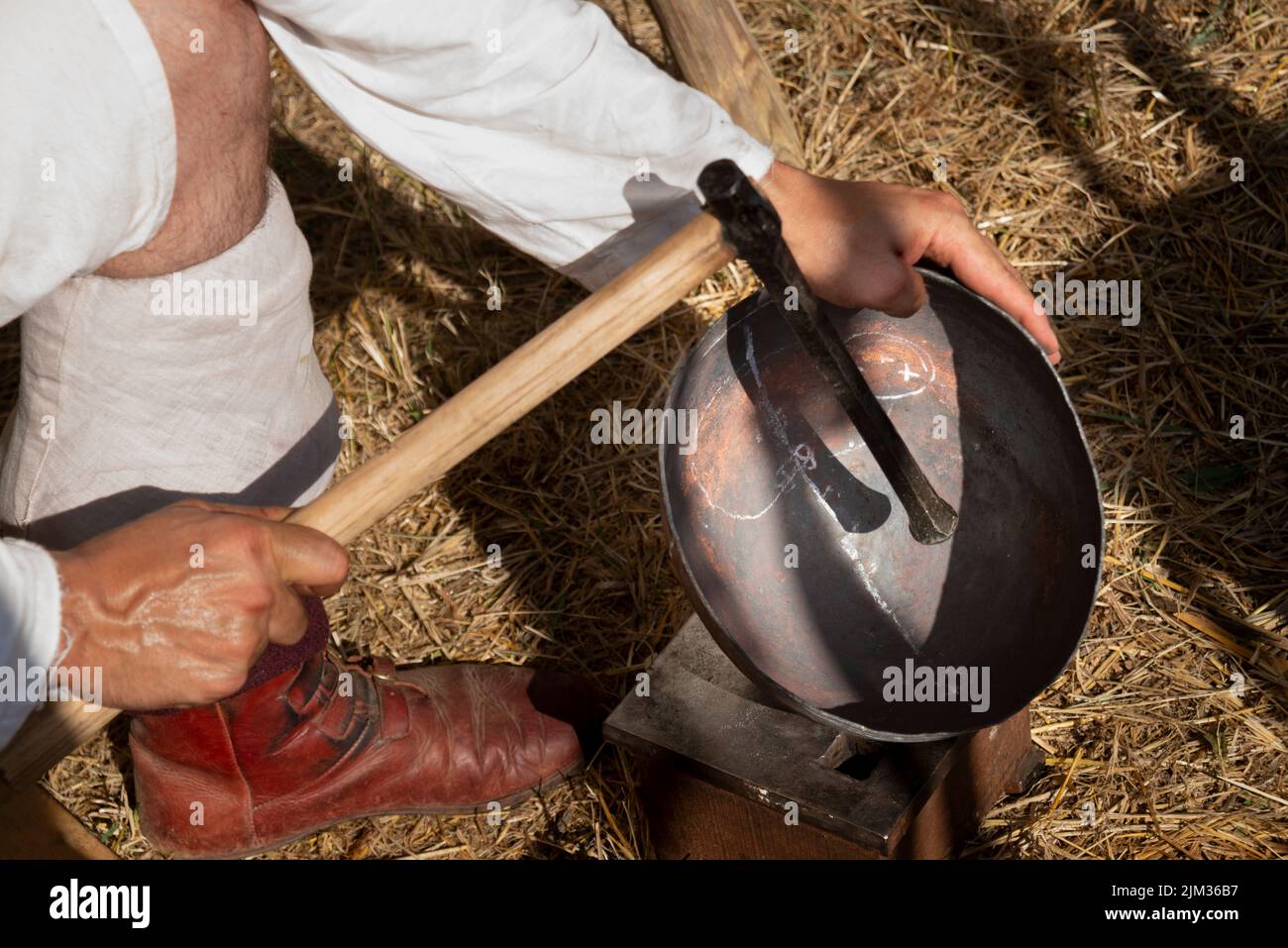 Italy, Lombardy, Historical Reenactment Medieval, Artisan Creates Metal ...
