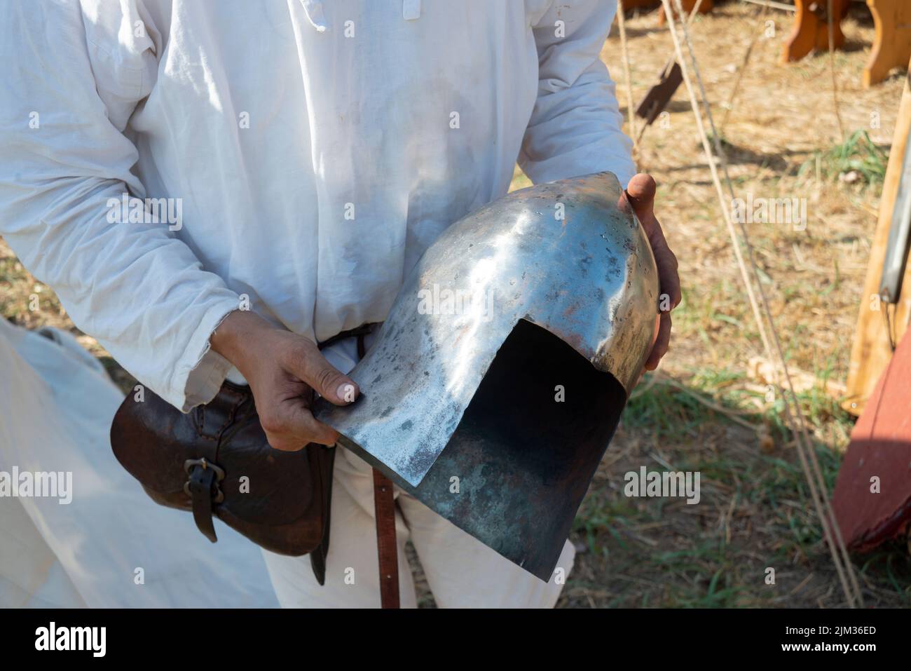 Italy, Lombardy, Historical Reenactment Medieval, Artisan Creates Metal ...
