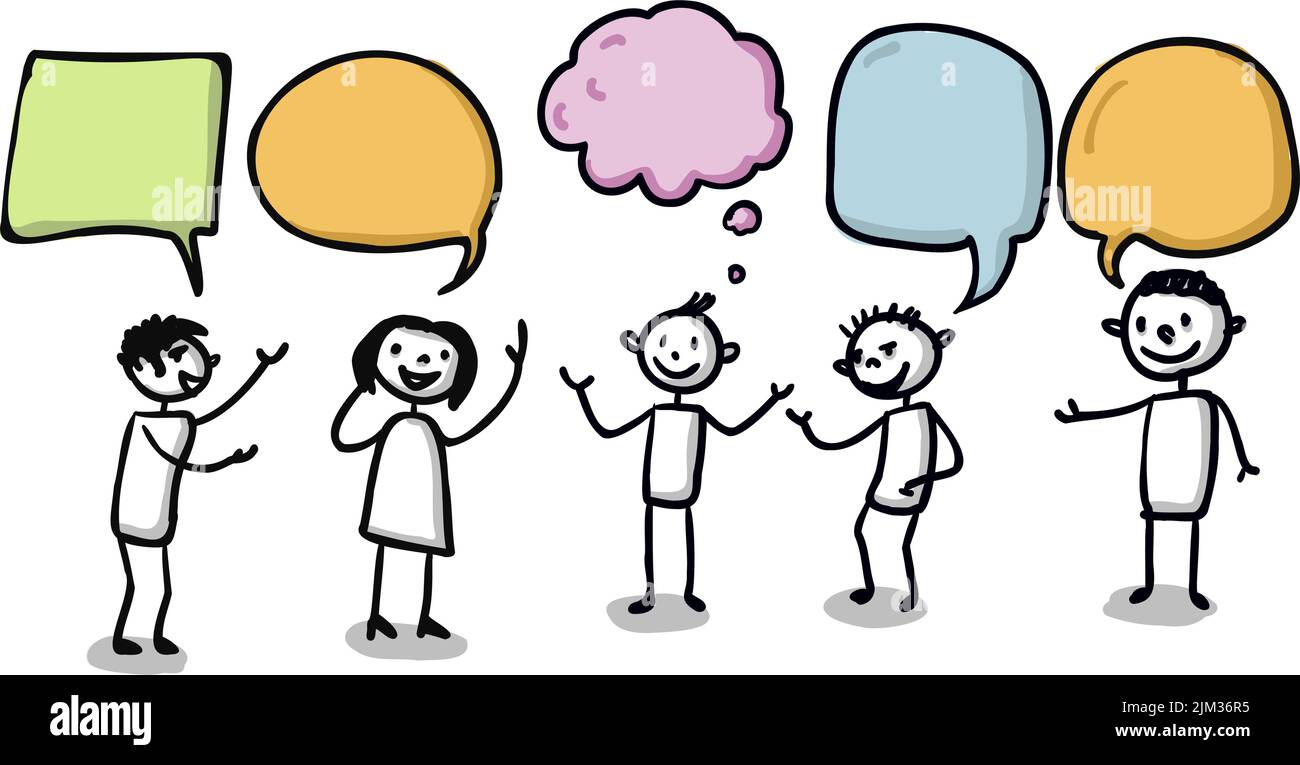 Different People as stick figures talking to each other with big empty ...