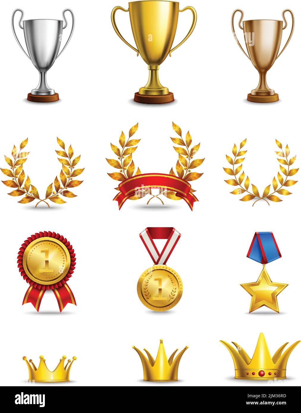 Ranking icons set of different size awards and medals isolated vector ...