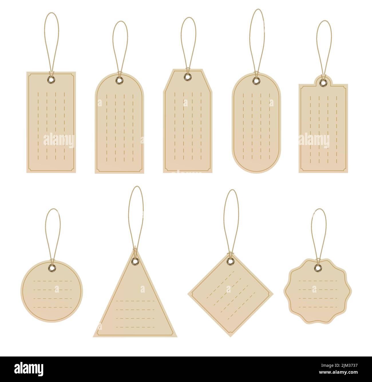 Set of tags on craft paper with rope. Blanks with rope. Shopping labels ...