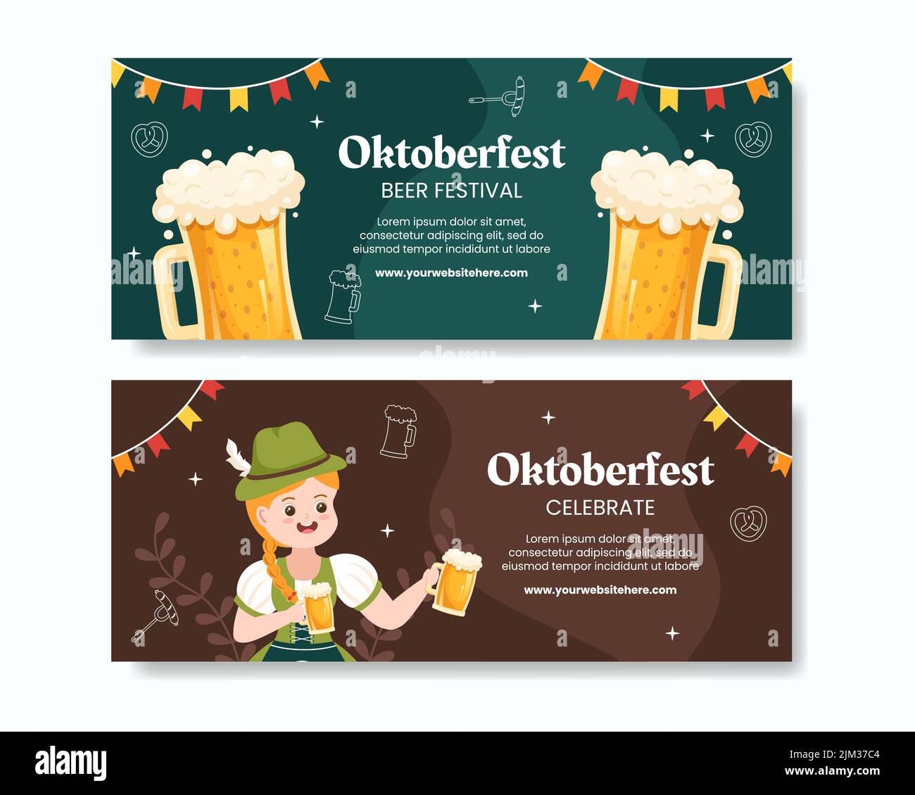 Oktoberfest Beer Festival Horizontal Banner Template Cartoon Background ...
