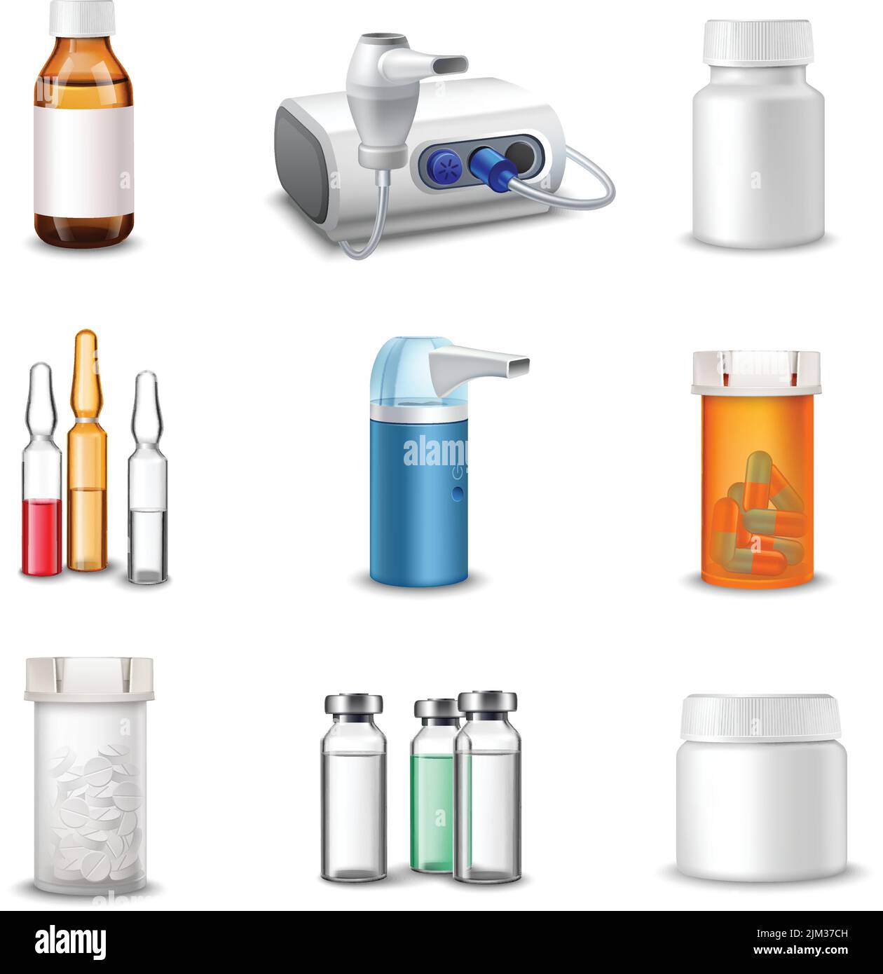 Medical bottles medicine pill containers decorative icons set realistic ...