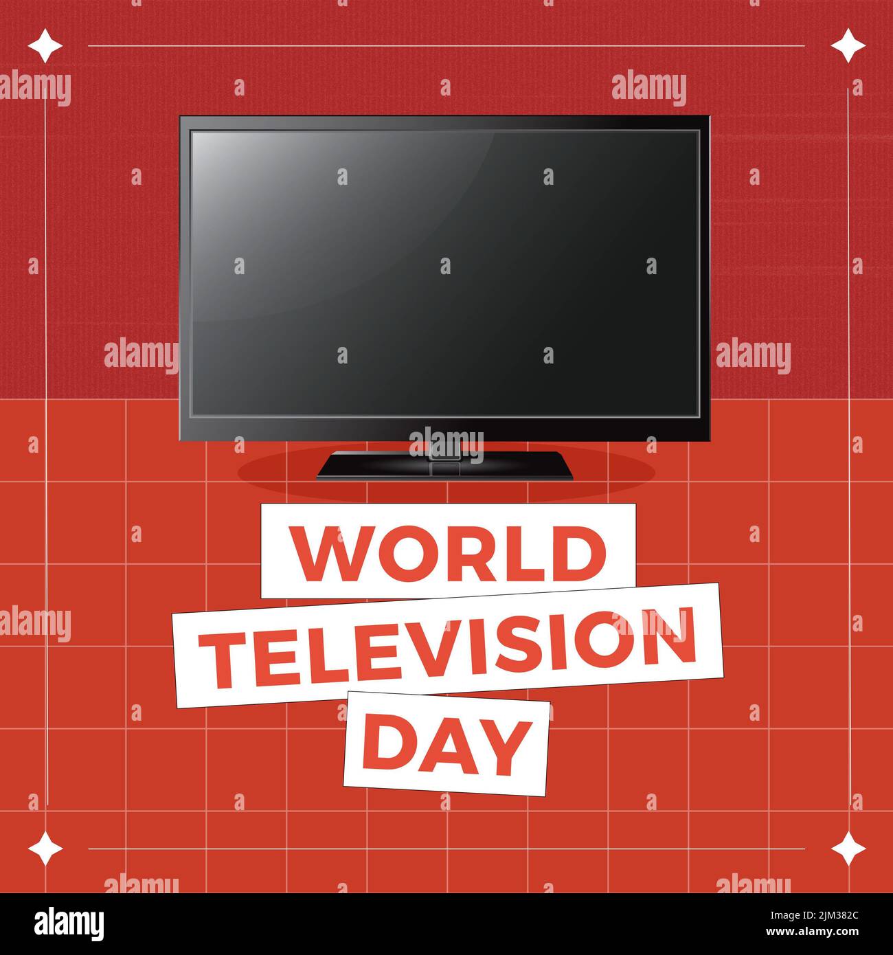 Composition of world television day text over television set on red ...