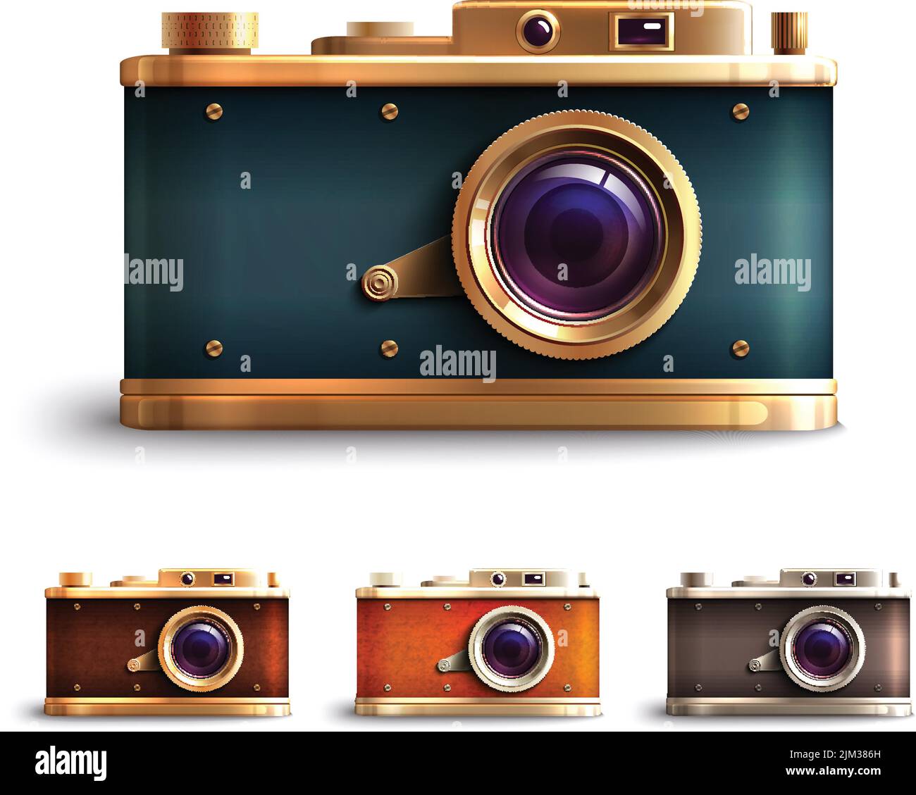 Retro style vintage photo camera decorative icons set isolated vector ...