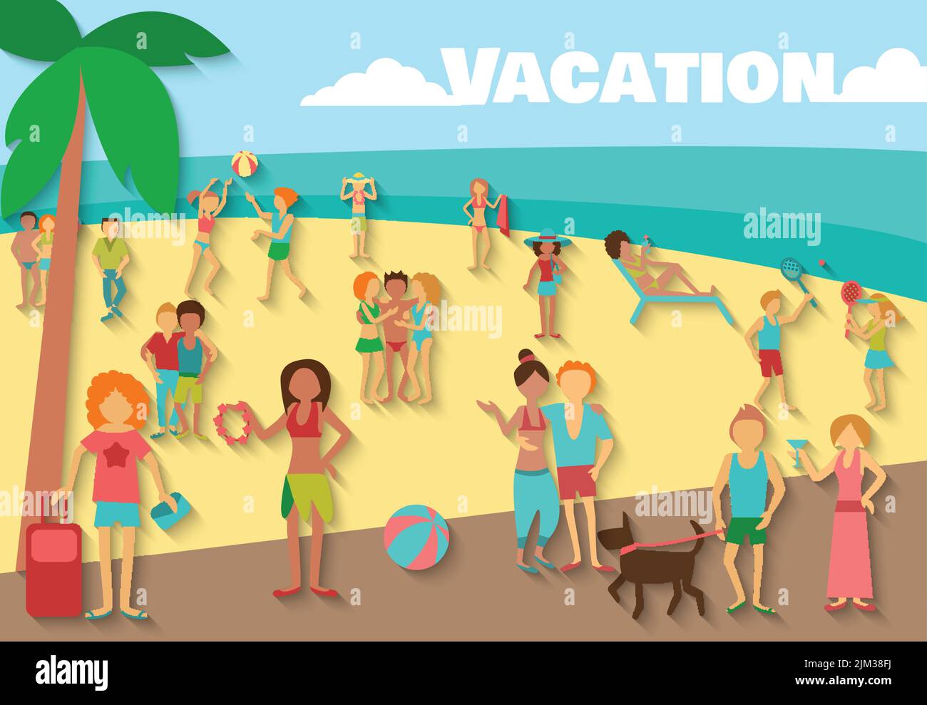People On Beach Summer Sea Vacations Activity Background Vector
