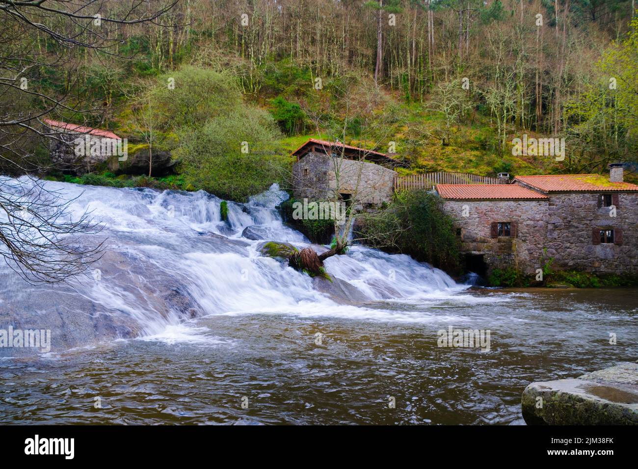 Waterfall of the Rio Barosa in the natural park of Barro in Pontevedra ...