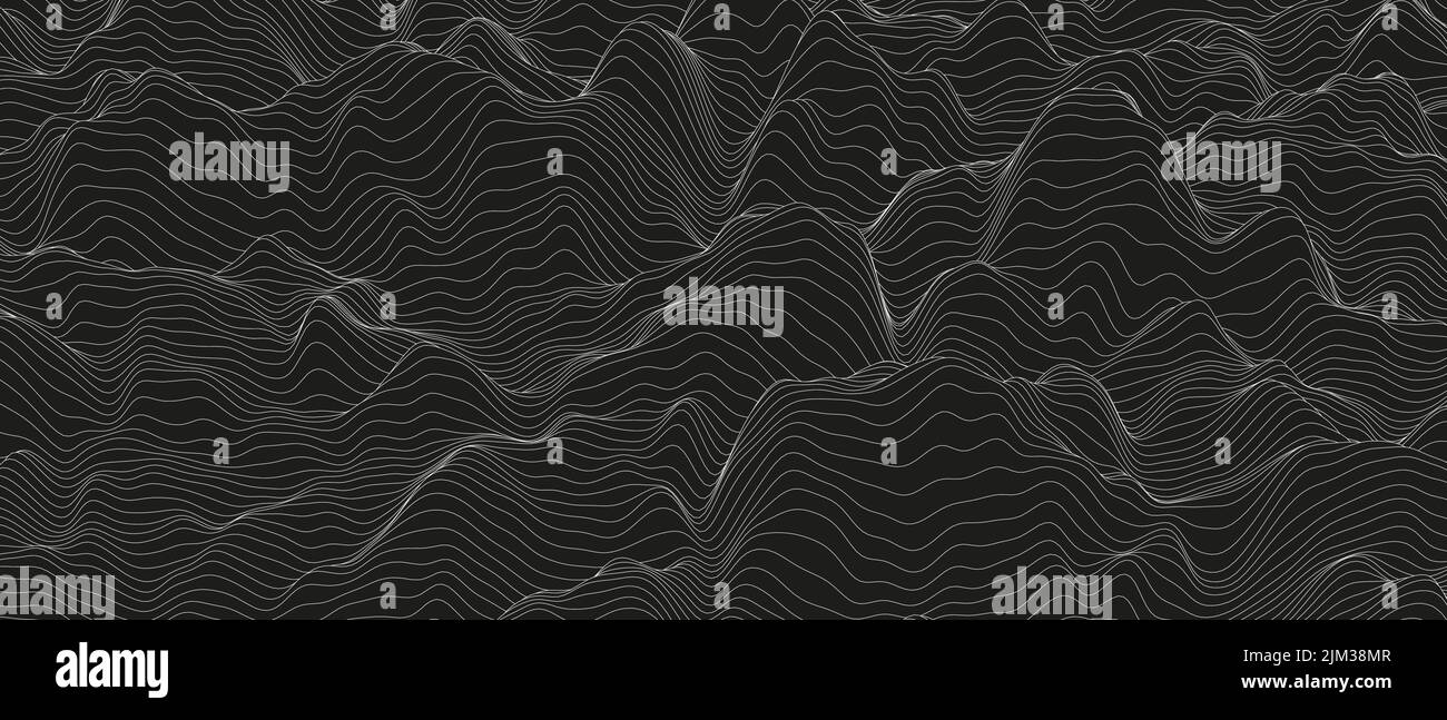 Abstract background with distorted line shapes on a black background ...