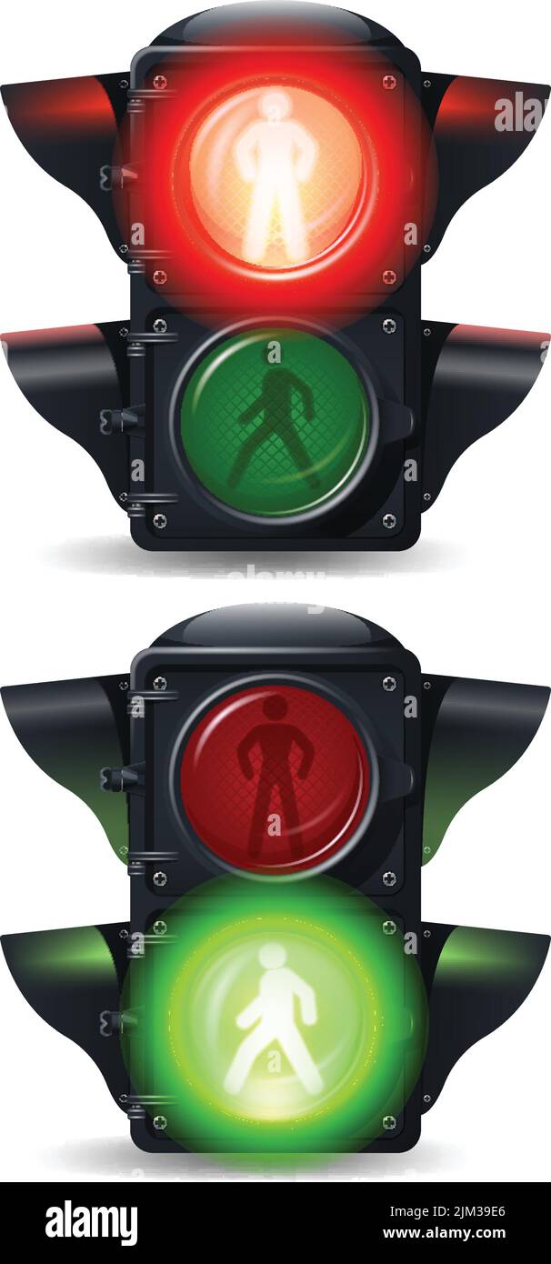 Realistic stop and go pedestrian traffic lights set isolated vector ...
