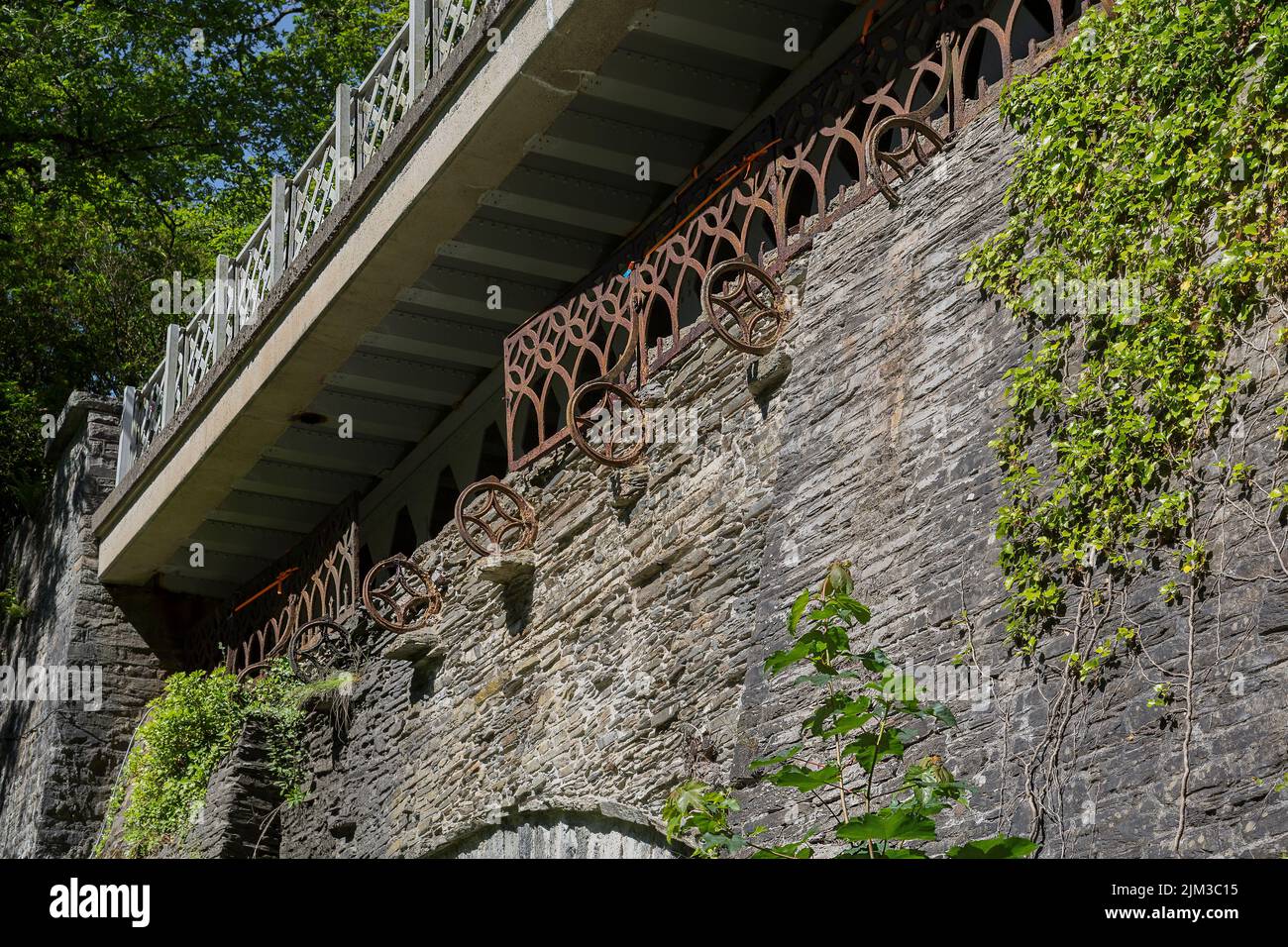 A detail of the two newest bridges at Devil's Bridge, Wales, where ...
