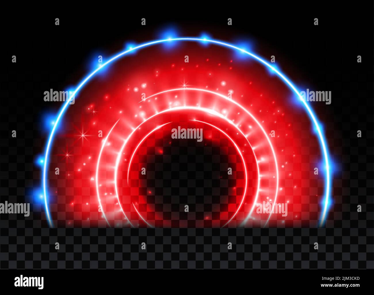 Red magic arc. Abstract magic light effect. Luminous neon arch lines ...