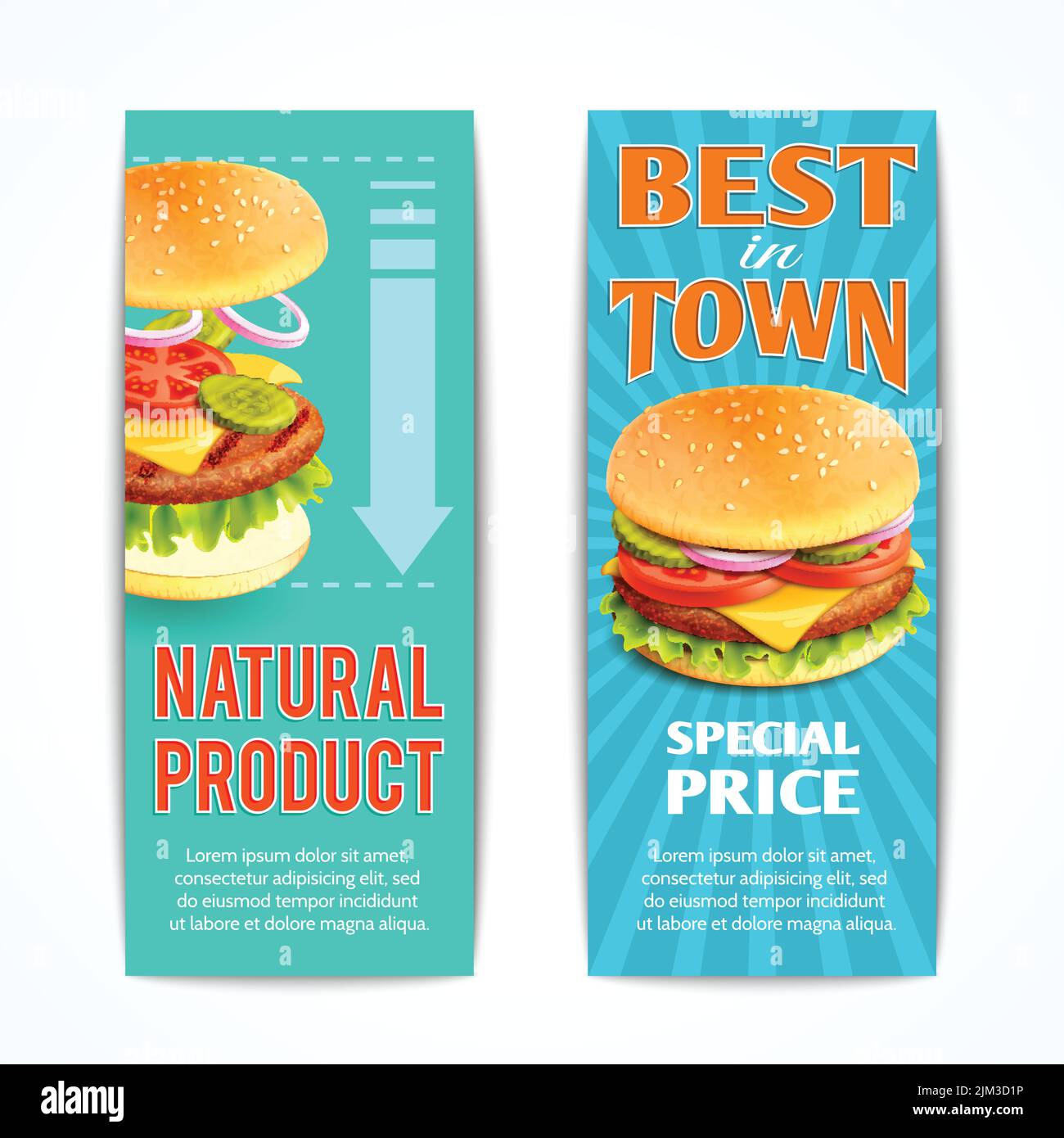 Fast food vertical banners set with best natural meat hamburgers ...
