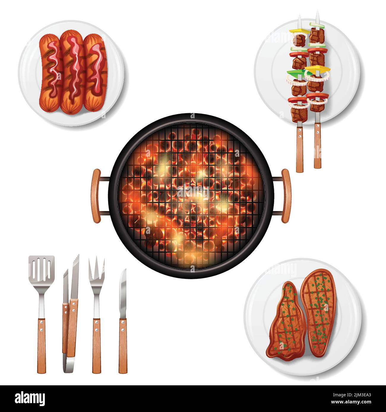 Bbq grill decorative icons set with realistic food isolated vector ...