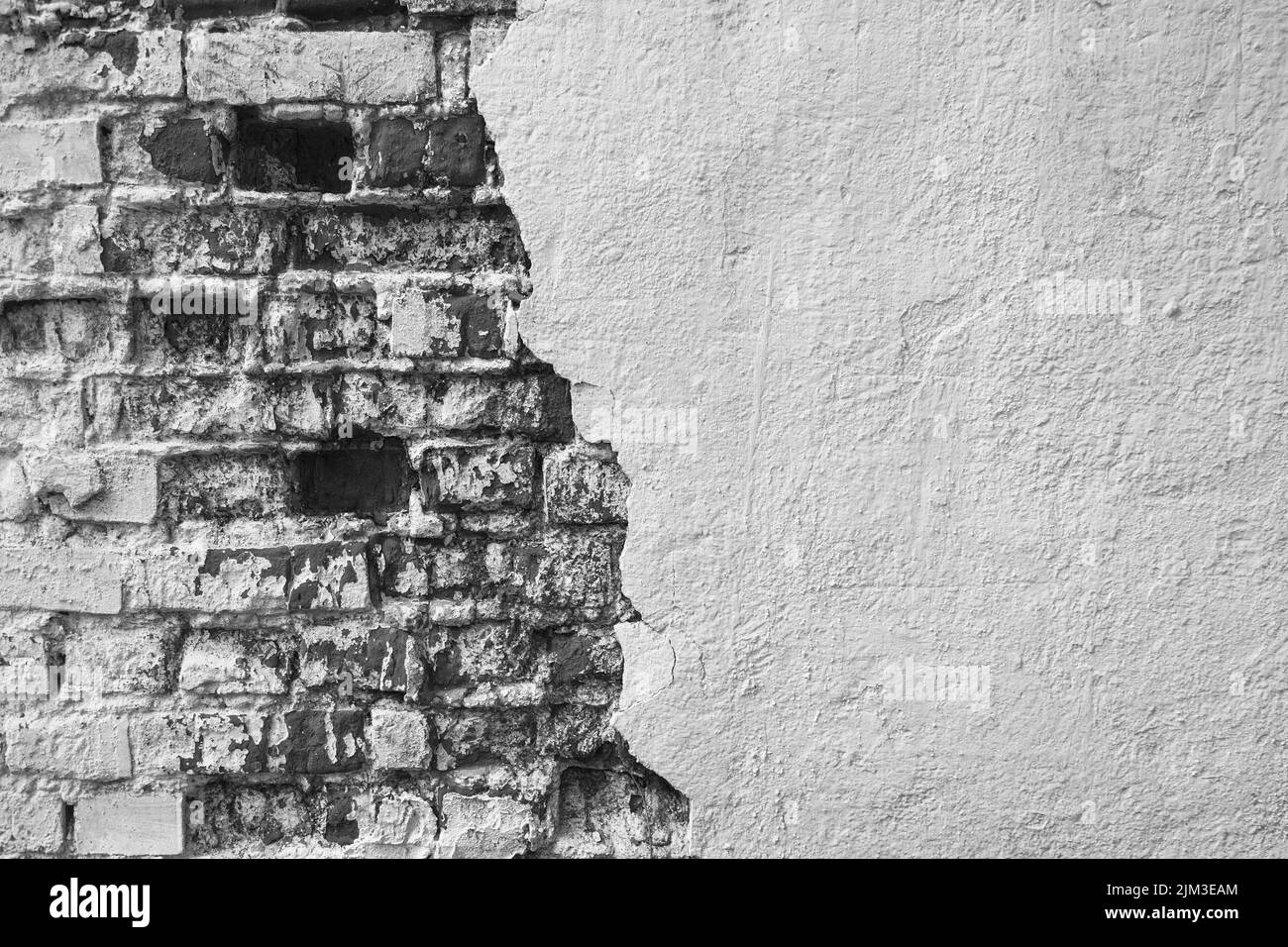Texture of old brick wall with collapsed plaster. Background of shabby ...