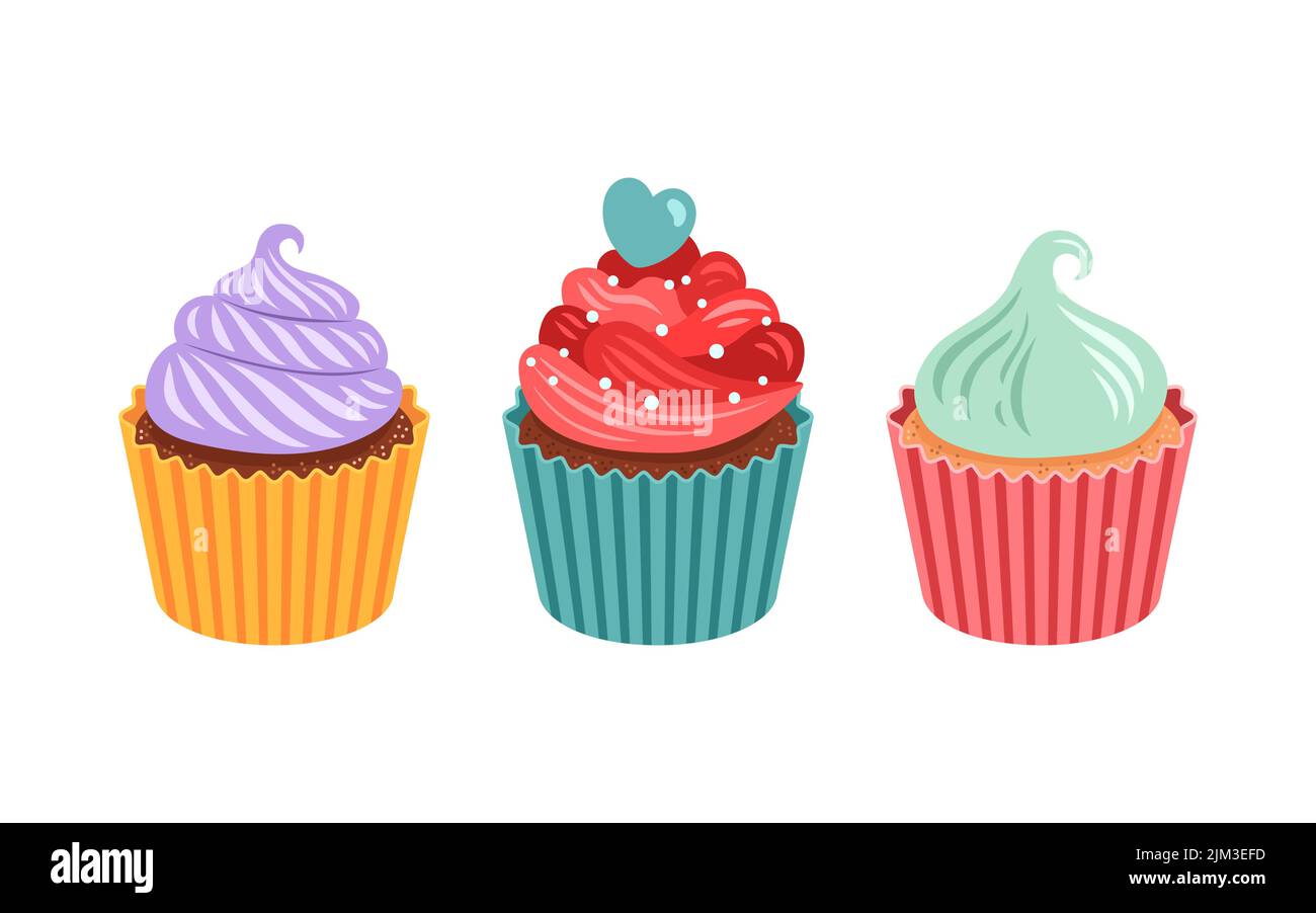 Sweet cupcakes vector set cartoon hi-res stock photography and images ...