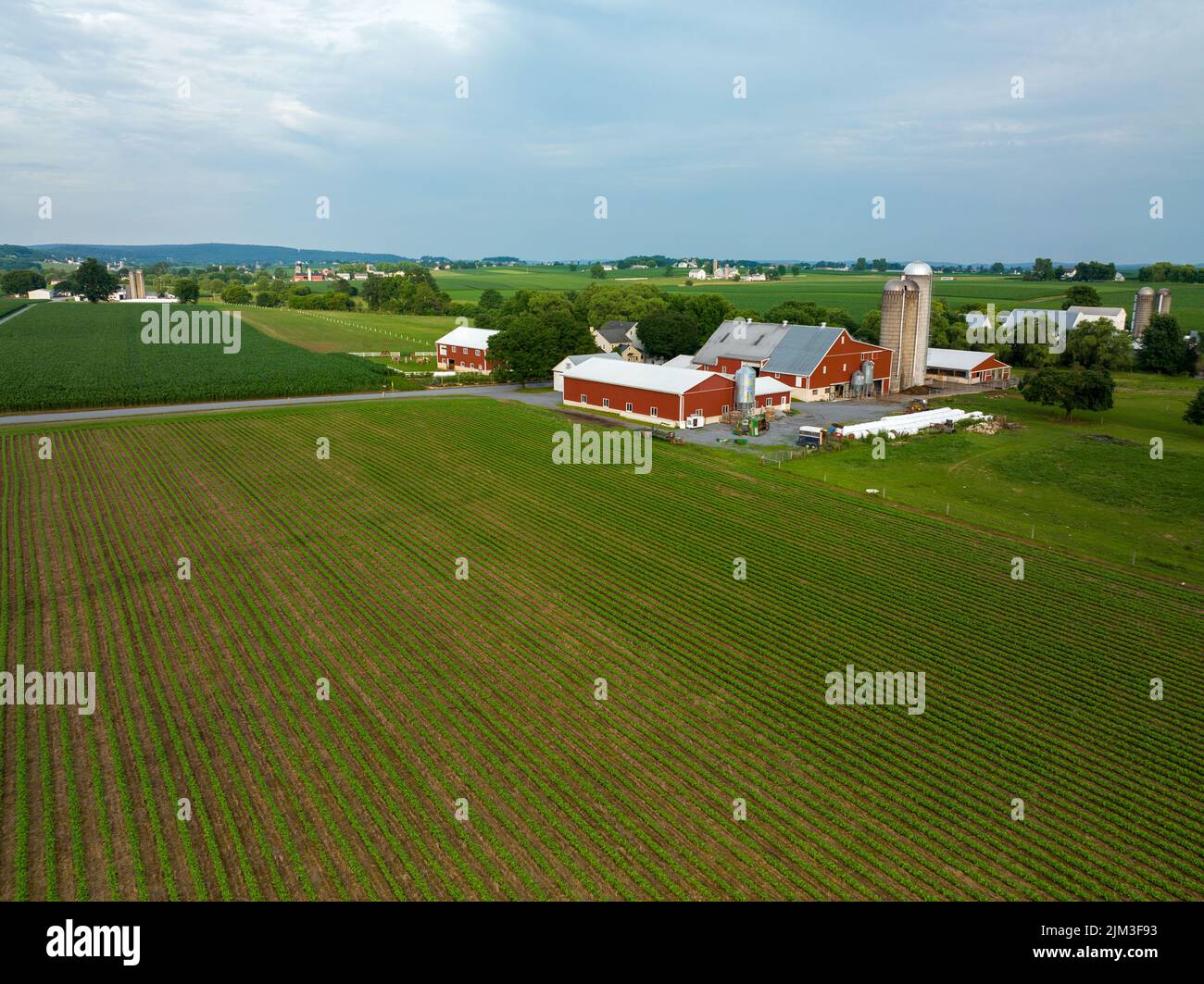 An aerial view of the rural farmland in southern Lancaster County ...