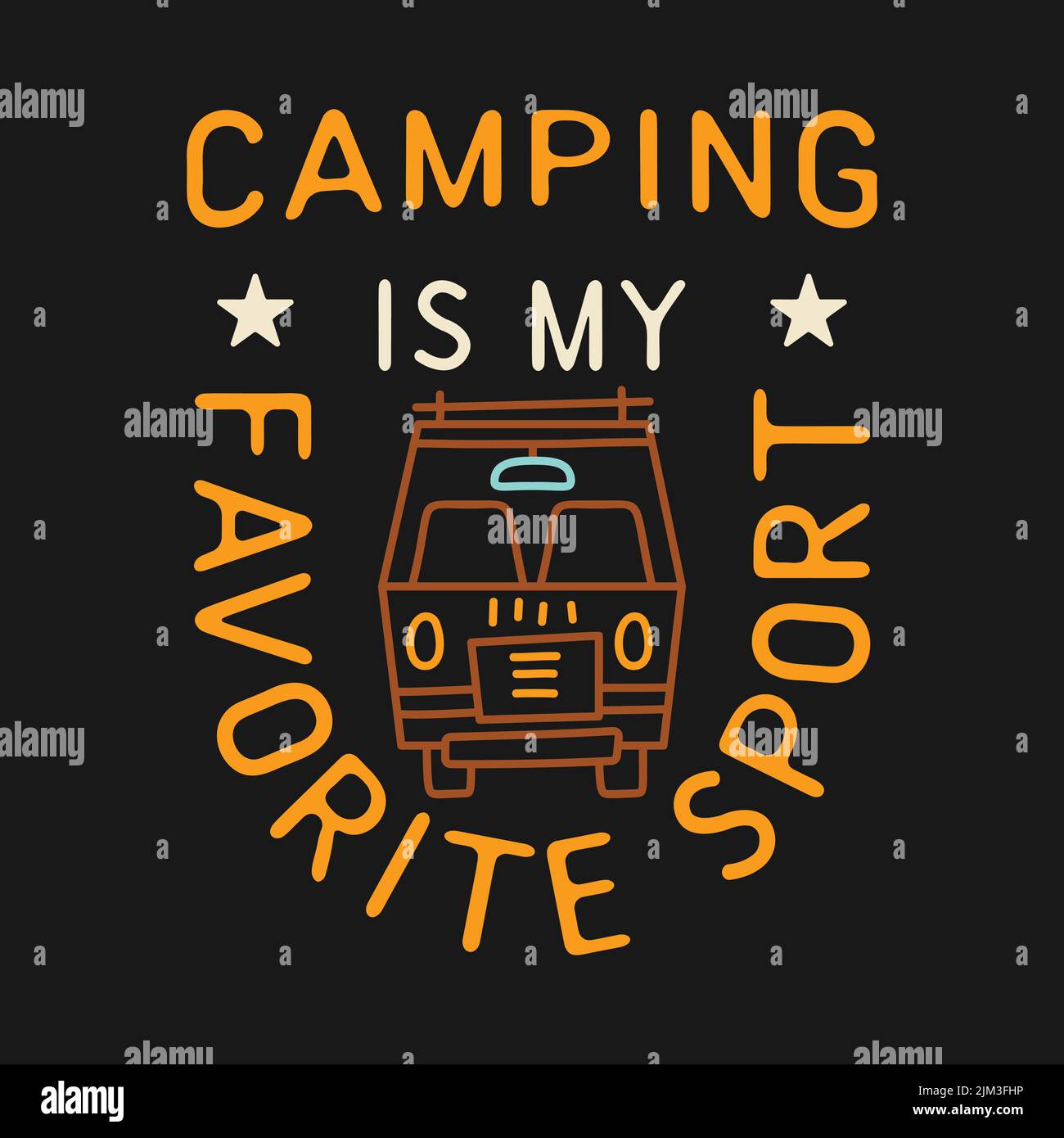 Camping T Shirt Design in minimalist Line Art Style with Quote - Camping is my favorite sport ...