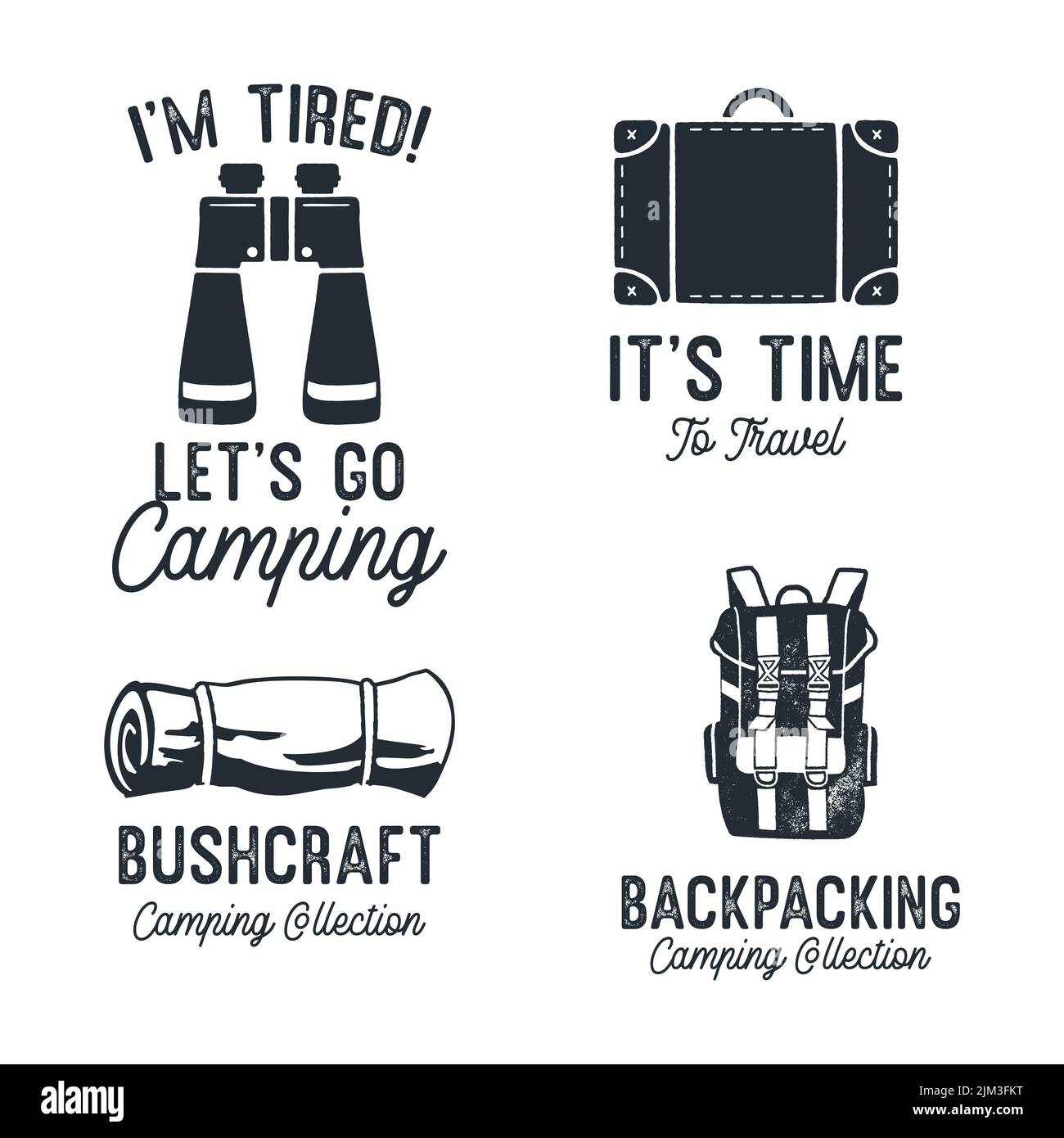Vintage Camping Silhouette Badges with quotes - Lets Go Camping. Travel ...