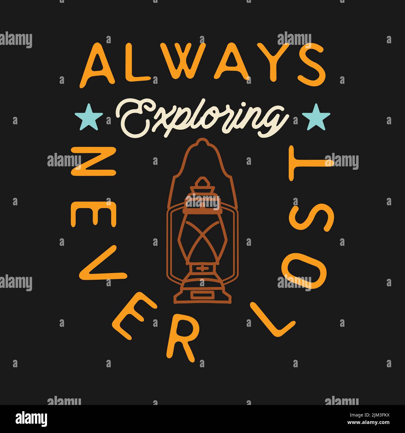 Camping T Shirt Design in minimalist Line Art Style with Quote - Always exploring never lost ...