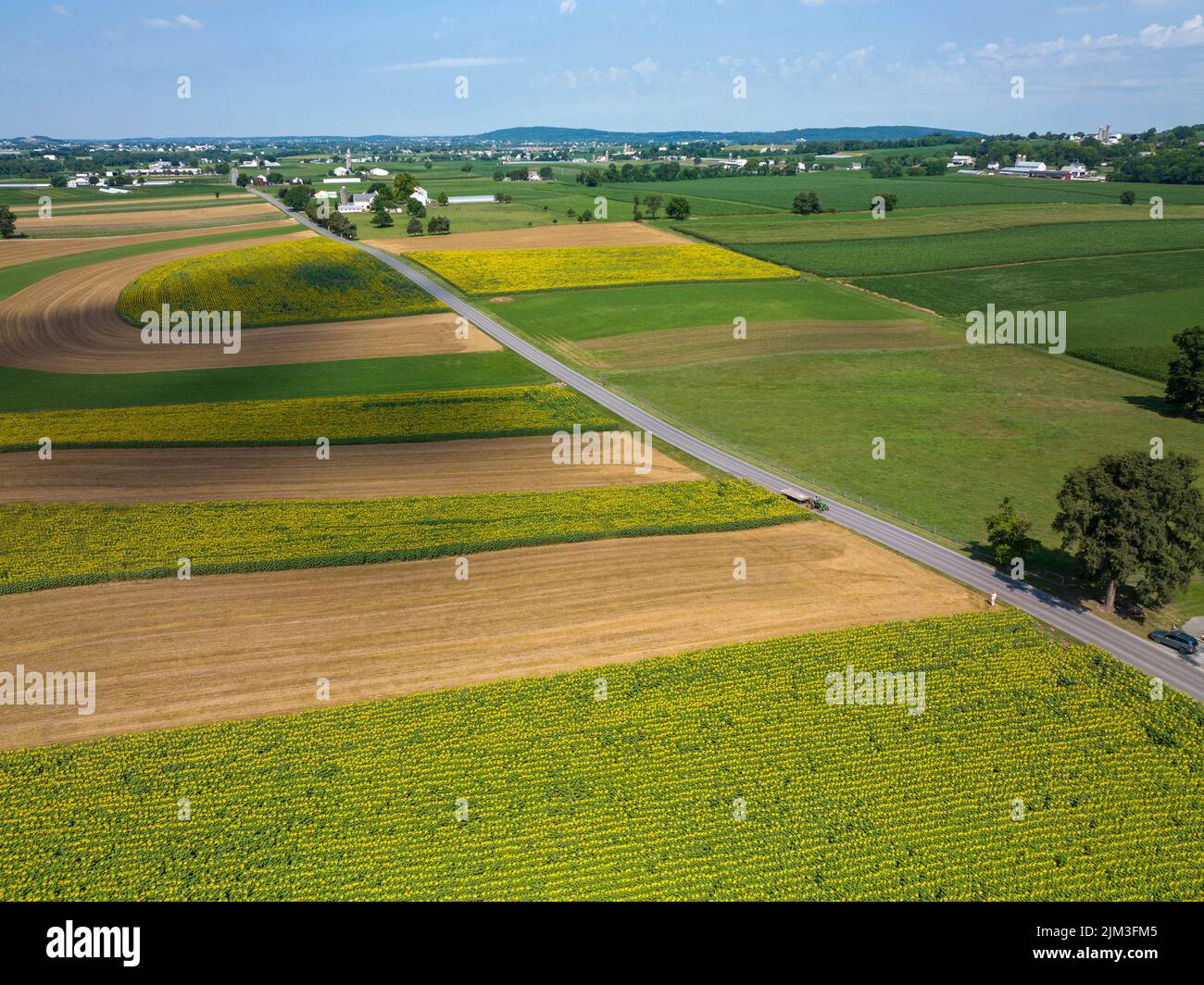 An aerial view of the patchwork fields in the rural countryside Stock ...
