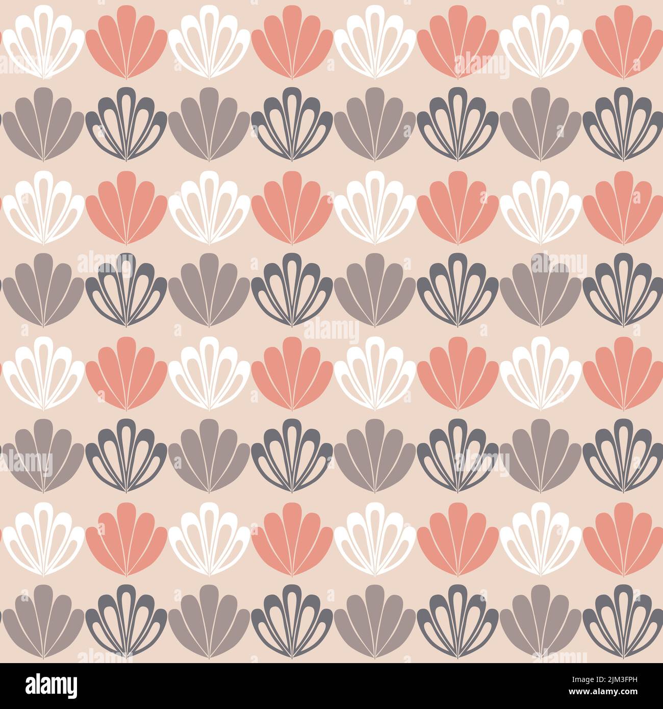 Gray pink clam shell on dark background seamless pattern nautical theme ...