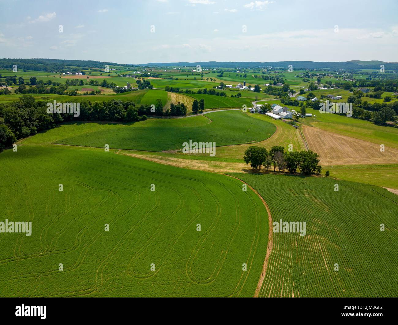 An aerial view of the patchwork fields in the rural countryside Stock ...