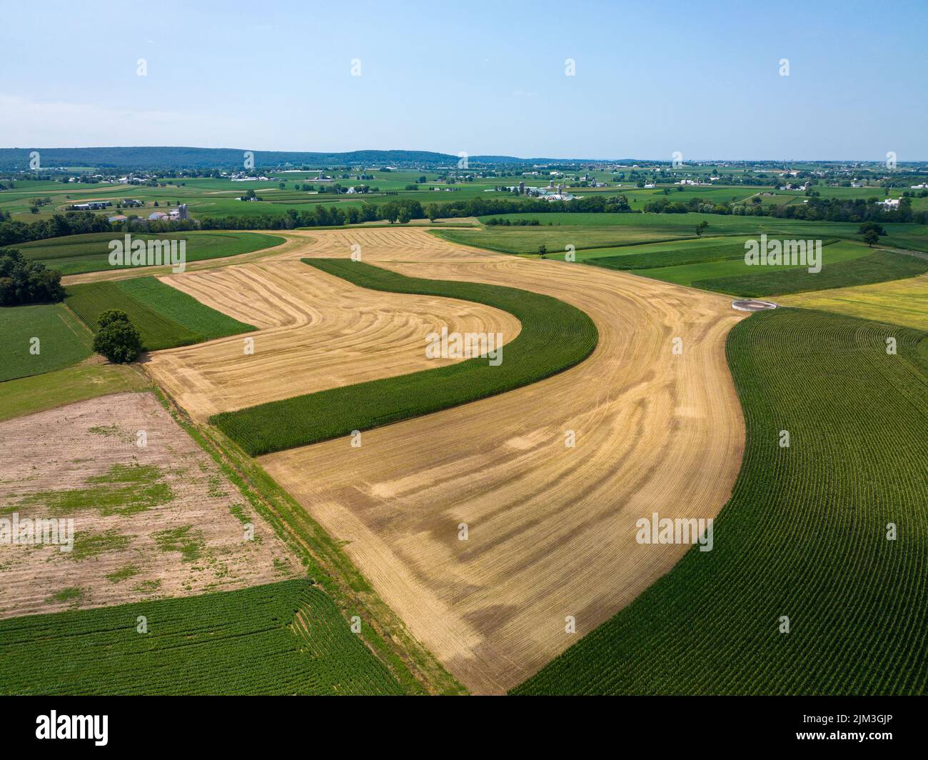 An aerial view of the patchwork fields in the rural countryside Stock ...