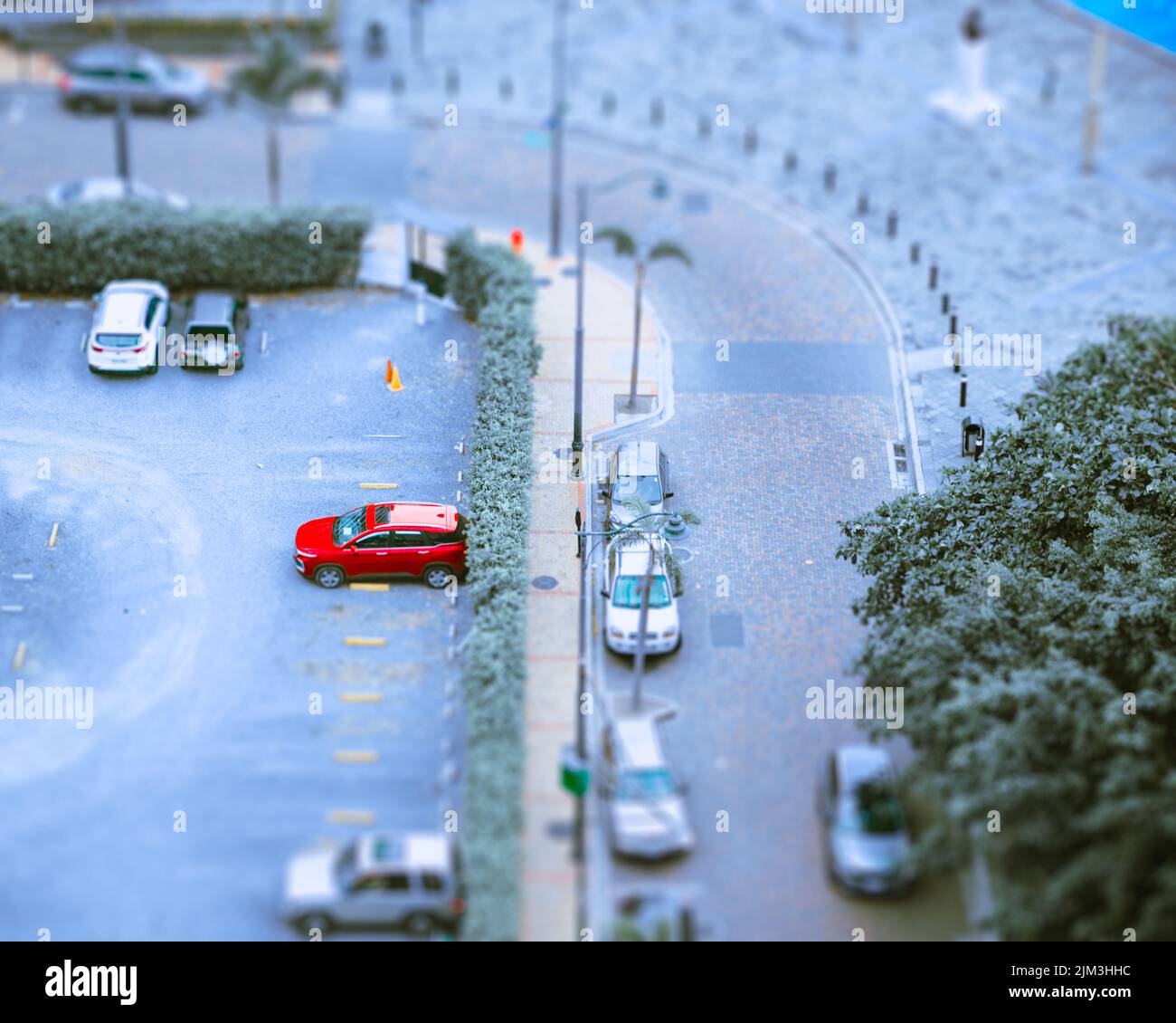 A view from the window to the winding street and parking lot Stock ...