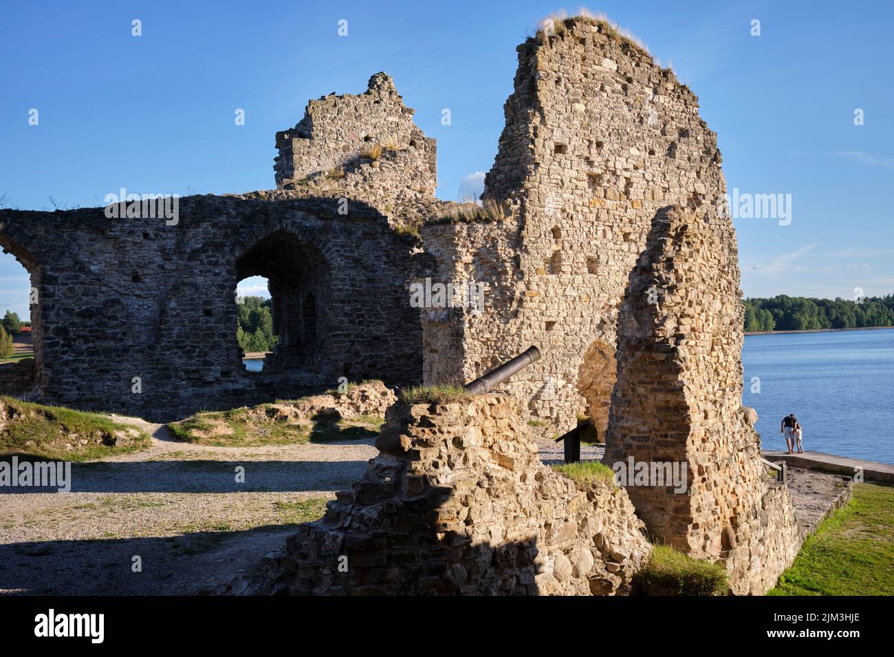 The Koknese medieval castle ruins with few vistors before sunset Stock ...
