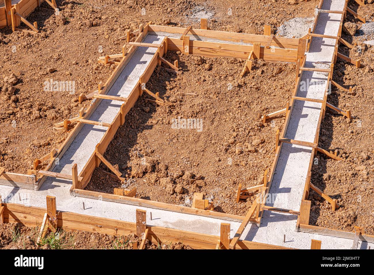 Wooden formwork for pouring concrete foundation of the house Stock ...