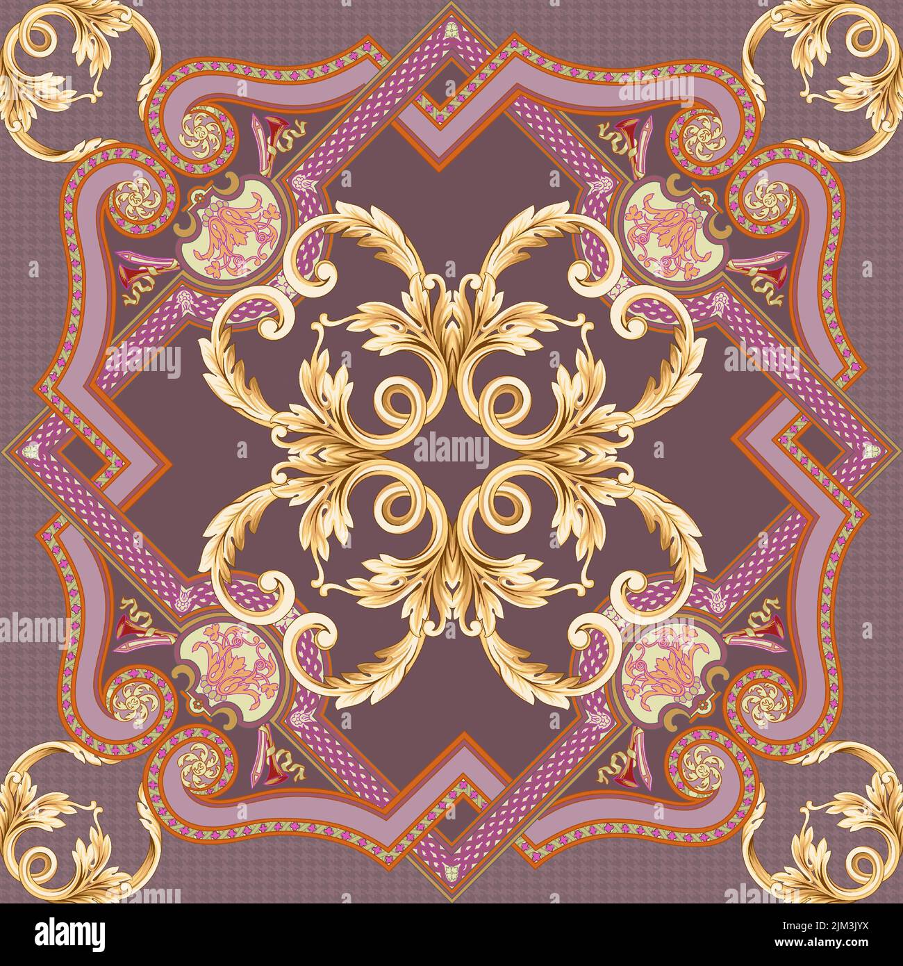 A 2D illustration of a beautiful abstract Baroque style pattern with ...