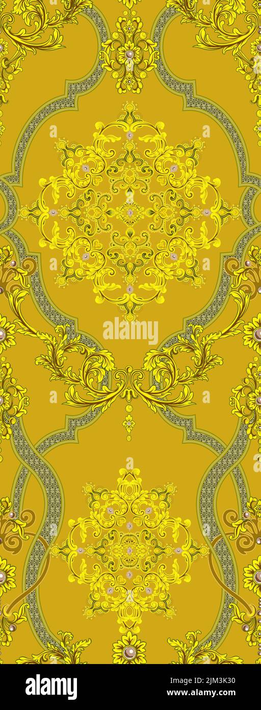 A vertical 2D illustration of a beautiful yellow seamless pattern with ...