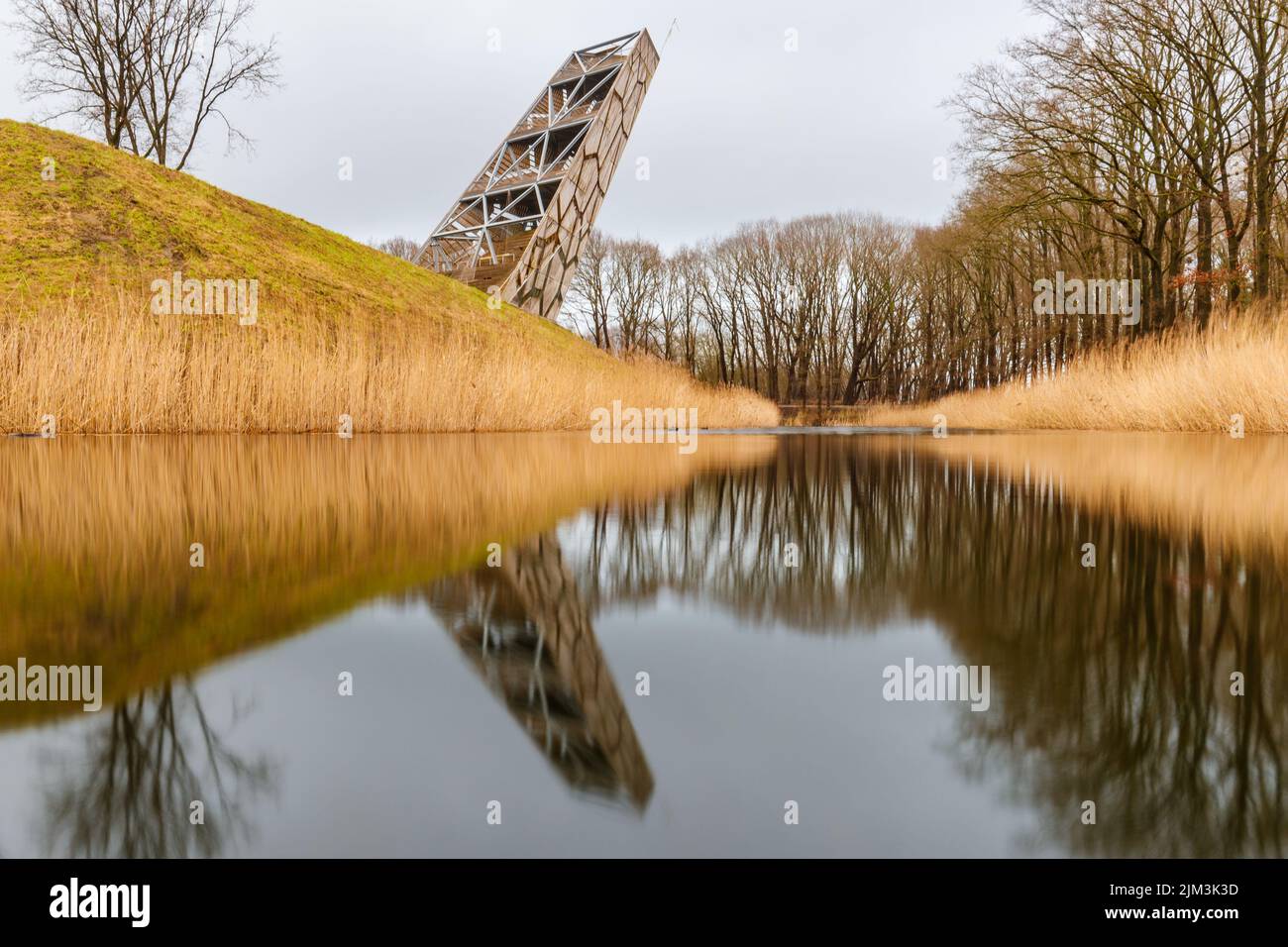 The watchtower of the Fort of Rovere in North Brabant with trees and ...