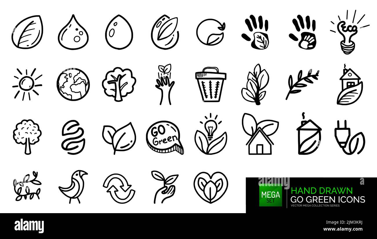 Hand drawn natural go green doodle icons. Vector eco nature icon ...