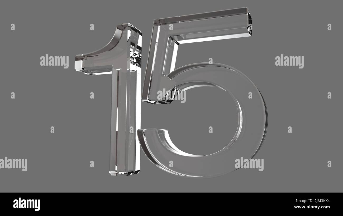 15 number gold silver 3d glass crystal anniversary render illustration ...