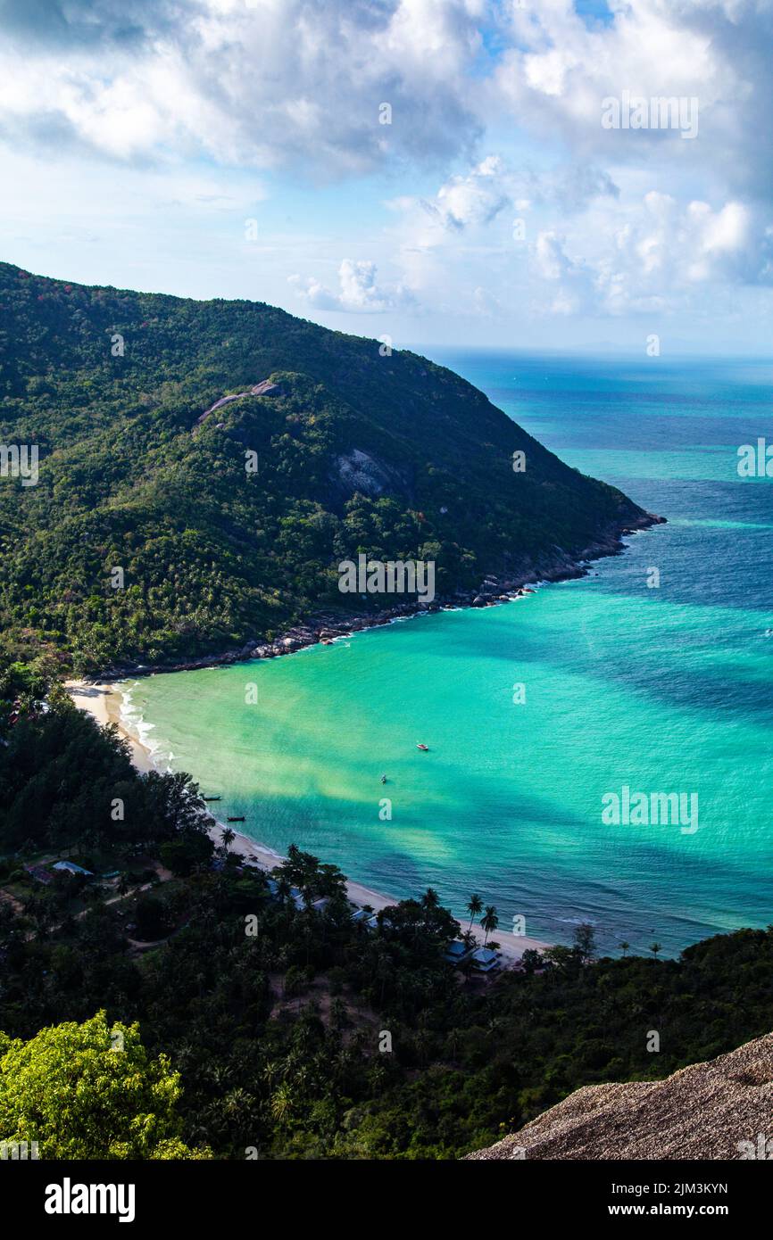 Aerial view of Bottle beach and viewpoint, in Koh Phangan, Thailand ...