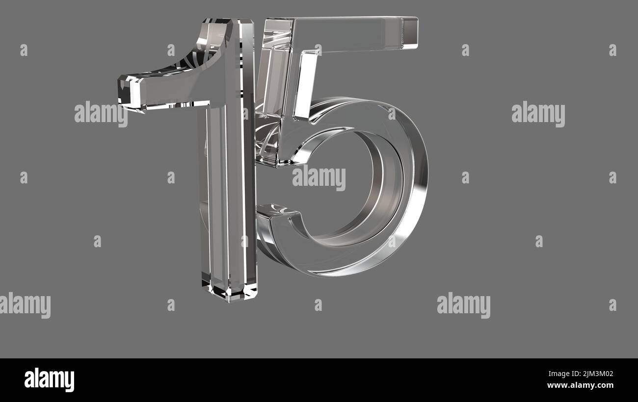 15 number gold silver 3d glass crystal anniversary render illustration ...