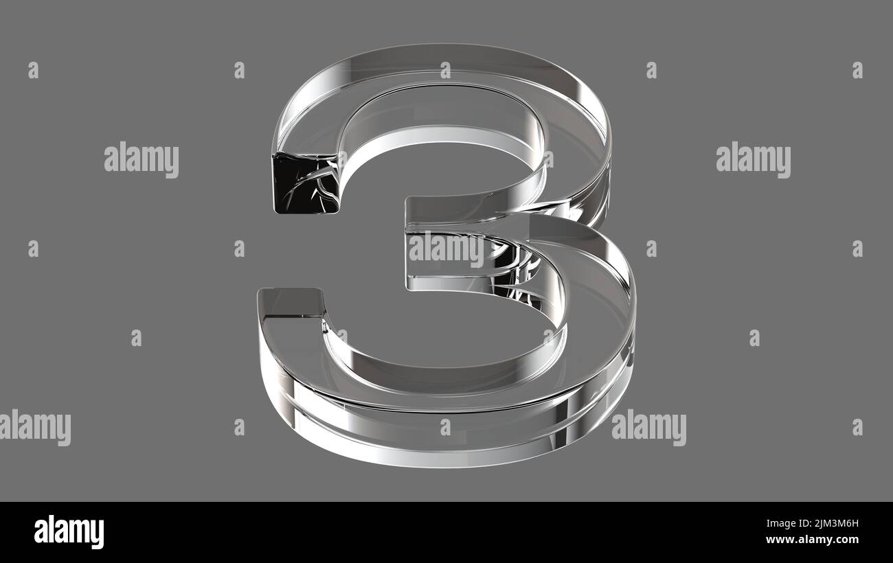 number 3 gold three silver 3d glass crystal anniversary render ...