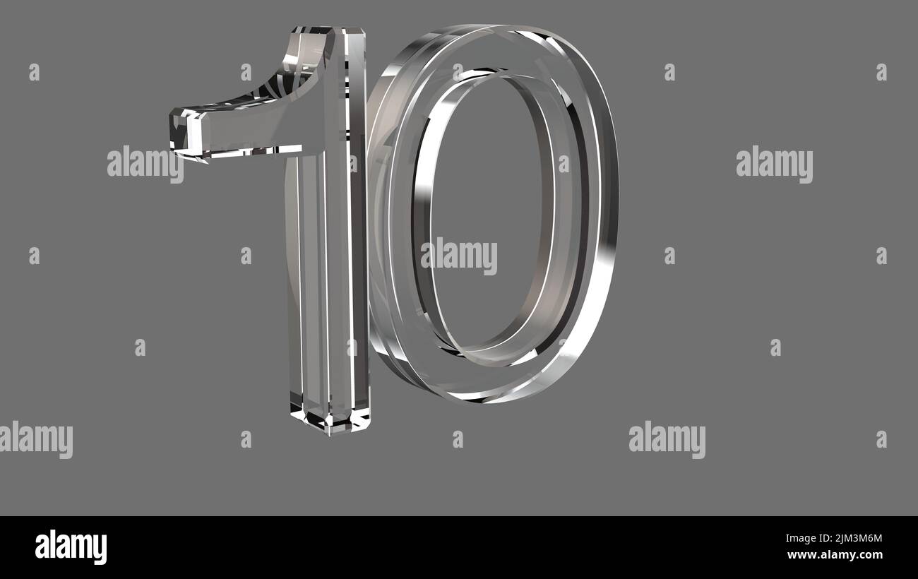 number 10 gold ten silver 3d glass crystal anniversary render ...