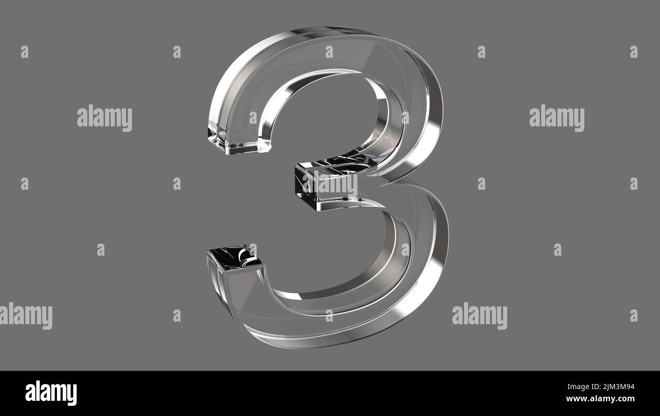 number 3 gold three silver 3d glass crystal anniversary render ...