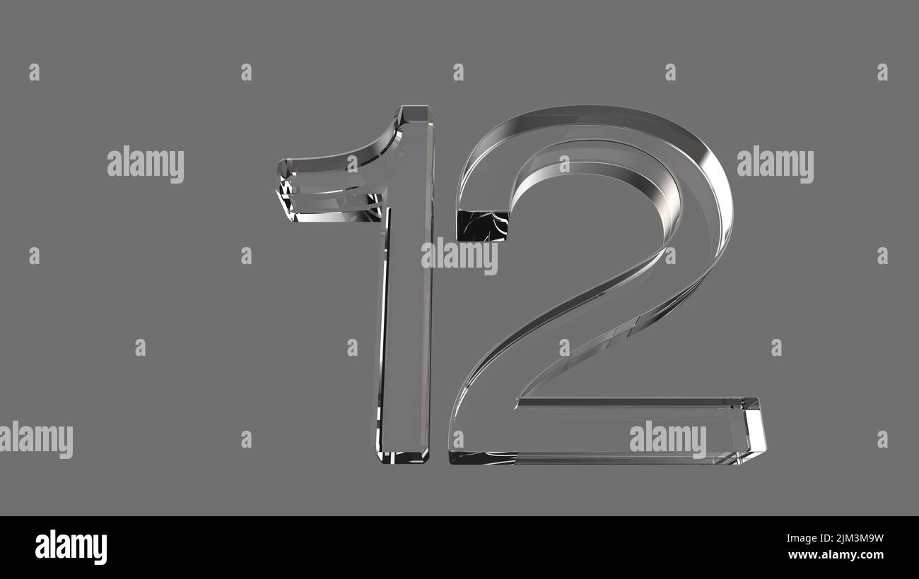 twelve number 12 gold silver 3d glass crystal anniversary render ...