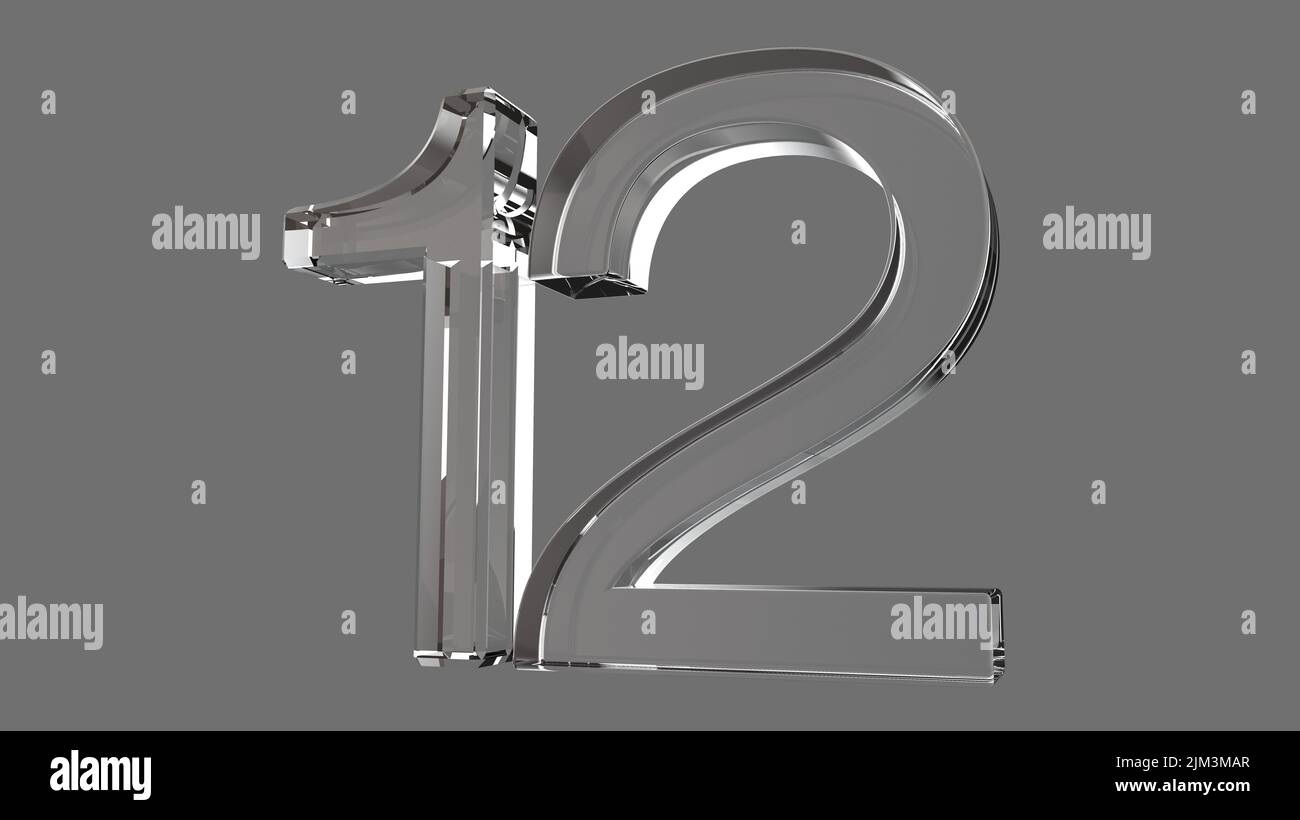 twelve number 12 gold silver 3d glass crystal anniversary render ...
