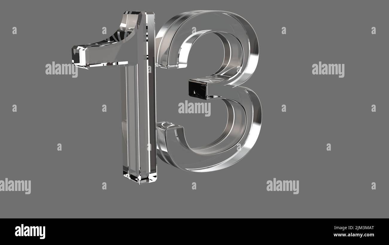 13 number gold silver 3d glass crystal anniversary render illustration ...